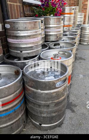 Kegs outside a pub Stock Photo - Alamy