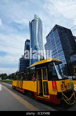 Warsaw Poland public transport trams and car traffic near the city ...
