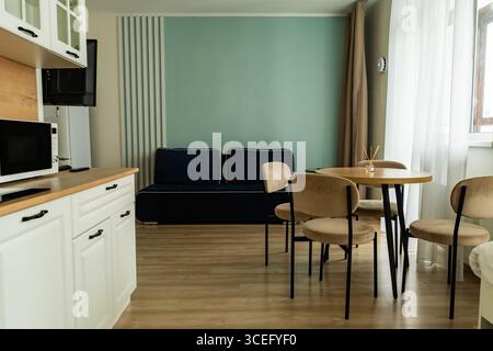 interior kitchen room in brown and pink tones Stock Photo - Alamy