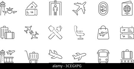 Airplane outline icons. Airline passenger aircraft symbols travelling ...