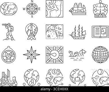 great geographical discoveries icons set vector Stock Vector Image ...