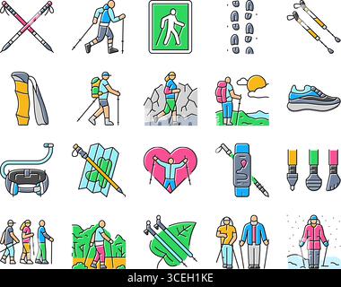 nordic walking exercise outdoor icons set vector Stock Vector Image ...