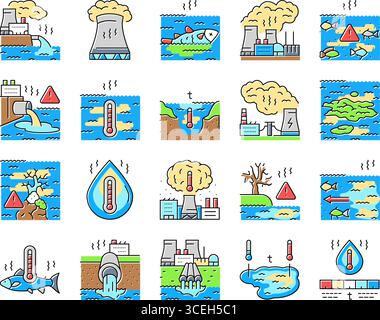 thermal pollution ecosystem icons set vector Stock Vector Image & Art ...