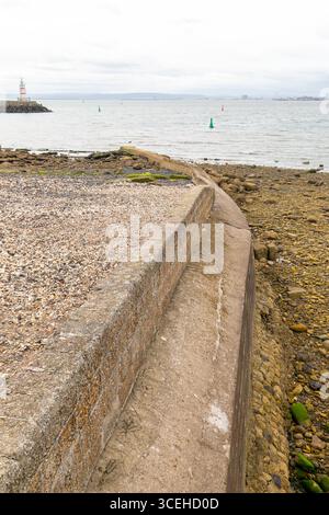 Different beach levels either side of breakwater groyne, Hartlepool ...