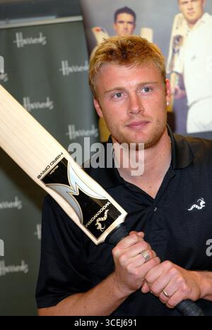 Andrew 'Freddie' Flintoff signs 'Woodworm' cricket gear at Harrods in ...