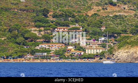 The village of Innamorata with beach, Elba Island, Tuscan Archipelago ...