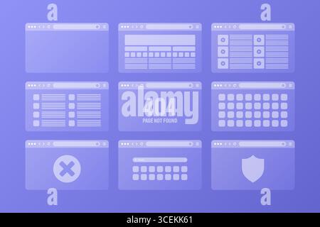 Web browser window, transparent pages layout with toolbar and search ...