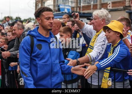 Ethan Ampadu of Leeds United arrives before the Derby County v Leeds ...