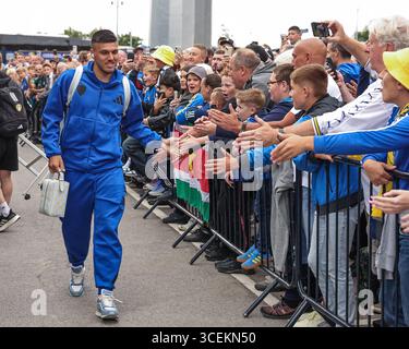 Joël Piroe of Leeds United arrives at stadium ahead of the Premier ...