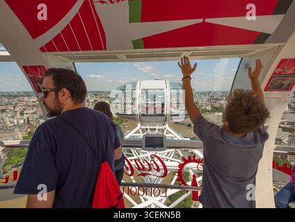 People in passenger capsule of the London Eye, Lambeth, London, England ...