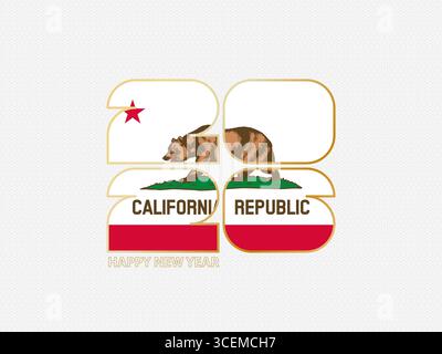 Year 2026 with flag of California and in color palate of California ...