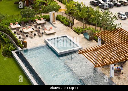 Pool and pool deck of One Ala Moana condominium, Honolulu, Oahu, Hawaii ...