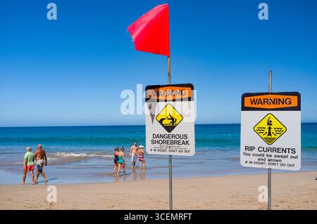 Warning signs at Hapuna Beach, South Kohala, Hawaii, USA Stock Photo ...