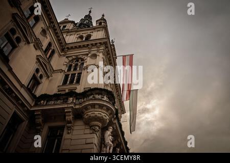 Flags of Austria and flag of Styria (Steiermark), displayed on a ...