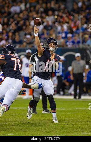 Chicago Bears quarterback Tyson Bagent (17) warms up before an NFL ...