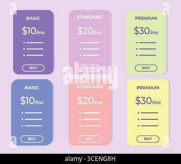 Business subscription plan comparison pricing table ui design Stock ...
