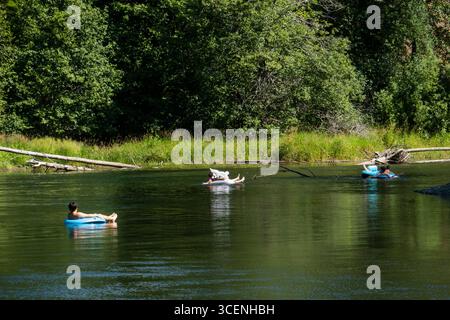 People float down the Atnarko River, British Columbia, Canada Stock ...