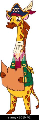 Cartoon giraffe animal pirate and corsair character. Isolated vector ...