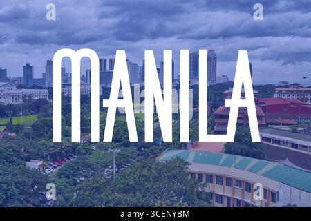 Manila, Philippines. City name modern photo postcard. Travel ...