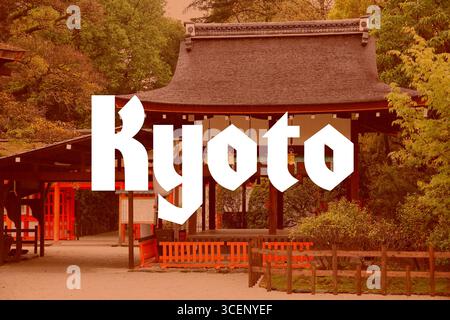 Kyoto, Japan. City name modern photo postcard. Travel destination text ...