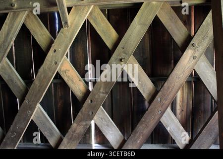 A view of the historic covered bridge at Watson Mill Bridge State Park ...