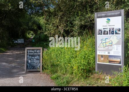Sign signage at RSPB Newport Wetlands nature reserve near Newport ...