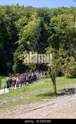 Group of Pilgrims walking on the path of Way of St James, The french ...