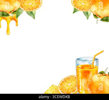 Frame of watercolor yellow splash juice of fruits illustration isolated ...