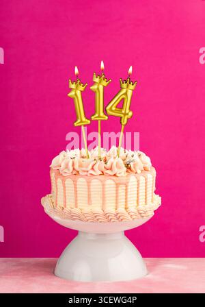 Candle number 114 - Cake birthday in coral fusion background Stock ...