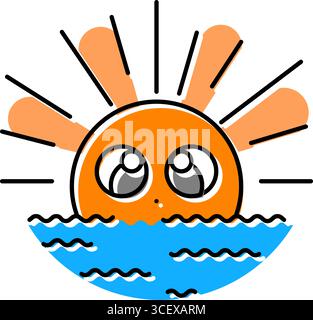 shy cute sun character color icon vector illustration Stock Vector ...