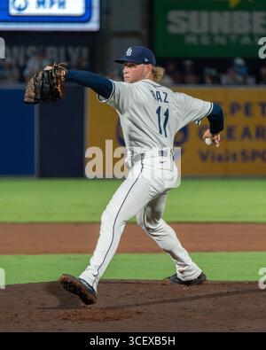 Tampa Bay Rays' Shane Baz pitches in the first inning of a baseball ...