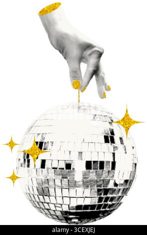 Halftone hand holding disco ball collage vector illustration Stock ...