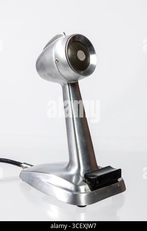Old Chrome microphone isolated on white background Stock Photo - Alamy