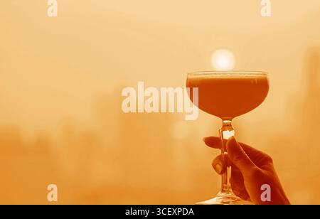 Surreal Pop Art of Gradient Orange Colored Seascape before Sunrise ...