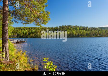 Typical Scandinavian nature with lake and rocks, Storuman Lake, Swedish ...