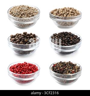 Different types of peppers, set. Spices isolated on white Stock Photo ...