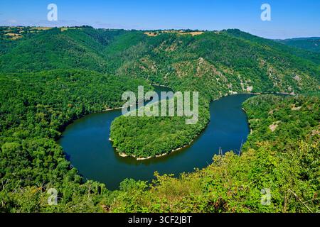 France, Puy de Dome, Queuille, Queuille meander formed by Sioule river ...