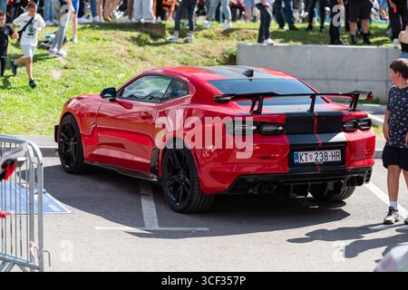 Red supercar Chevrolet camaro close up, moto fest in Banja Luka Stock ...