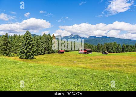 Hay hut in the hummock meadows between Mittenwald and Krün Stock Photo ...