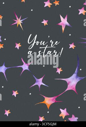 Watercolor Stars and Comets poster on Dark Background Stock Photo - Alamy