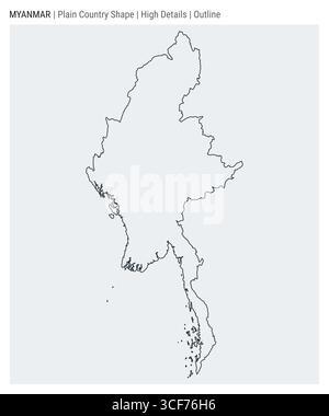 Myanmar plain country map. High details. Solid style. Shape of Myanmar ...