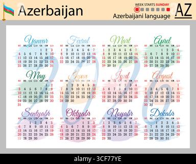 Azerbaijani horizontal Pocket calendars for 2026 (Two thousand twenty ...
