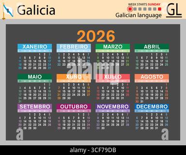 Galician horizontal Pocket calendars for 2026 (Two thousand twenty six ...