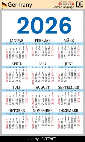 GERMAN calendar for 2026 year. Vector illustration for Germany ...