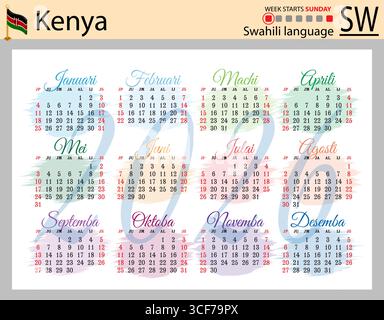 Kenya horizontal Pocket calendars for 2026 (Two thousand twenty six ...