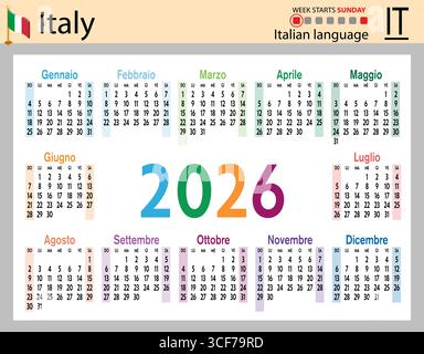 Italian horizontal Pocket calendars for 2026 (Two thousand twenty six ...