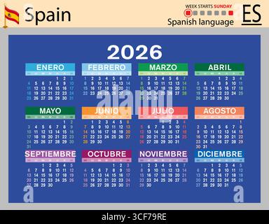 Spanish horizontal Pocket calendars for 2026 (Two thousand twenty six ...
