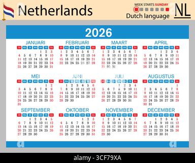 Dutch horizontal Pocket calendars for 2026 (Two thousand twenty six ...