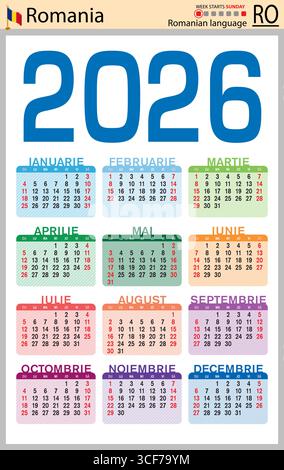 Romanian vertical Pocket calendars for 2026 (Two thousand twenty six ...