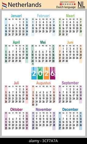 Dutch calendar 2026. Color vector illustration. kalender Netherlands ...